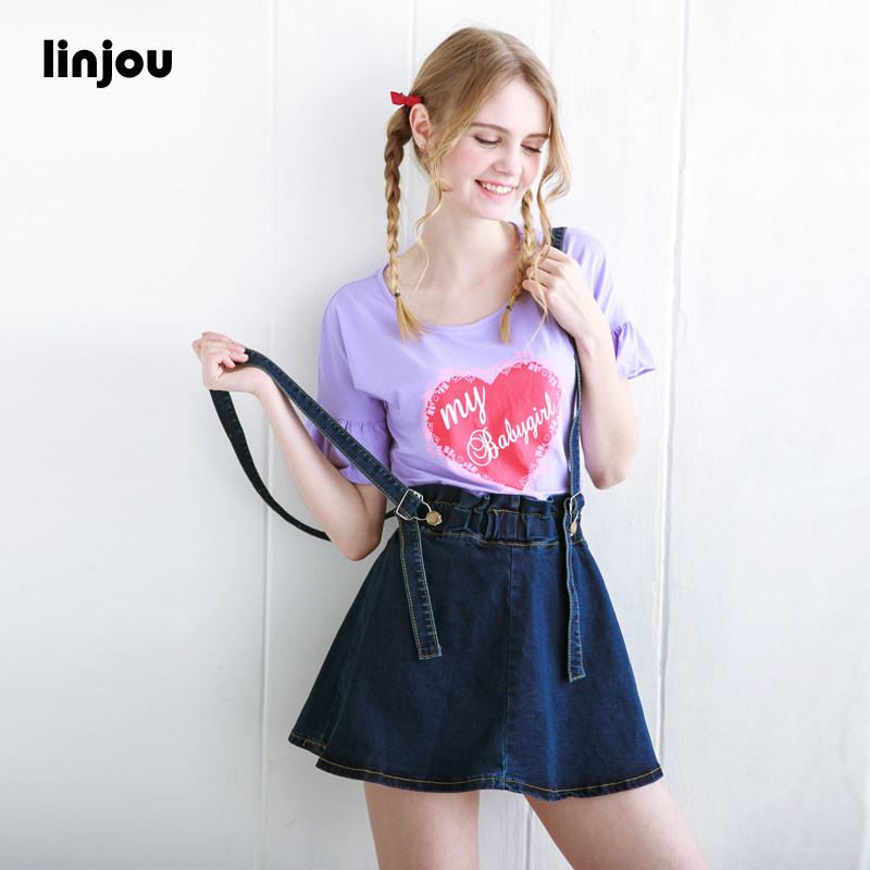 Купить Юбка 【买三免一】高腰显瘦背带牛仔短裙a字裙伞裙蓬蓬裙半身裙子秋 Linjou 123 в интернет ...