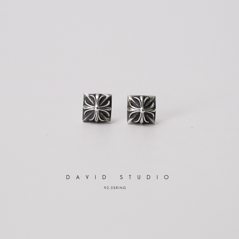 David STUDIO925 Pure silver cross flower square earrings earring ...