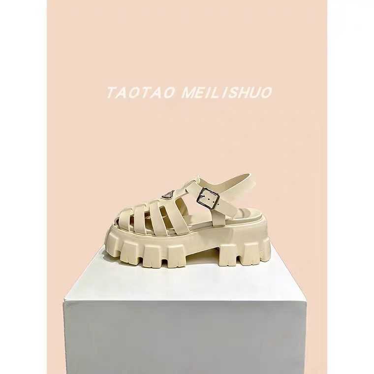 Very steady! New color ~ ~ triangle buckle sandals thick bottom ...